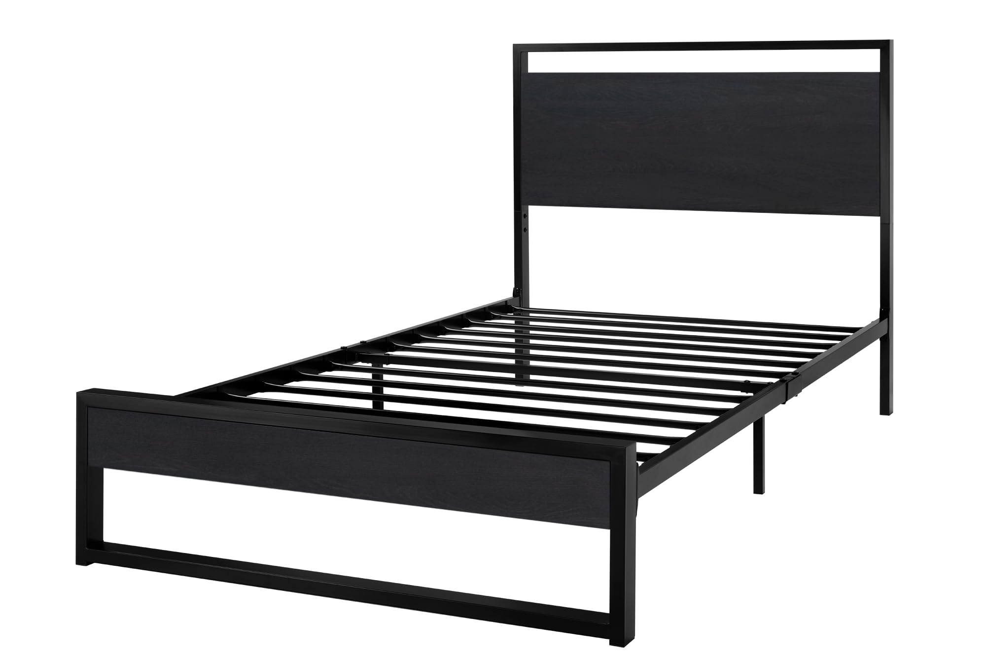 SHA CERLIN Twin Bed Frame with Wooden Headboard, Heavy Duty Metal Platform Bed, Single Platform Bed for Kids, No Box Spring Needed, Easy Assembly, Black