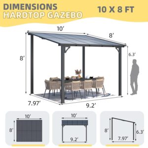 U-MAX 8' x 10' Outdoor Pergola Gazebo, Wall-Mounted Lean to Metal Awnings Gazebos on Clearance for Patio, Large Panel Roof Pergolas and Gazebo for Outdoor Use