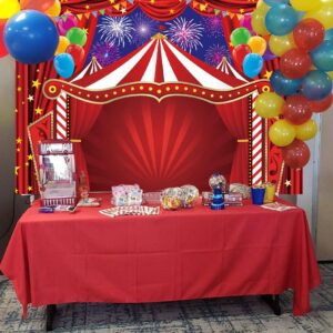 Red Circus Backdrop 7x5FT Carnival Theme Tent Photography Background Circus Amusement Park Fireworks Balloon Banner for Newborn Baby Shower Birthday Party Decorations Supplies (84x60 inch)