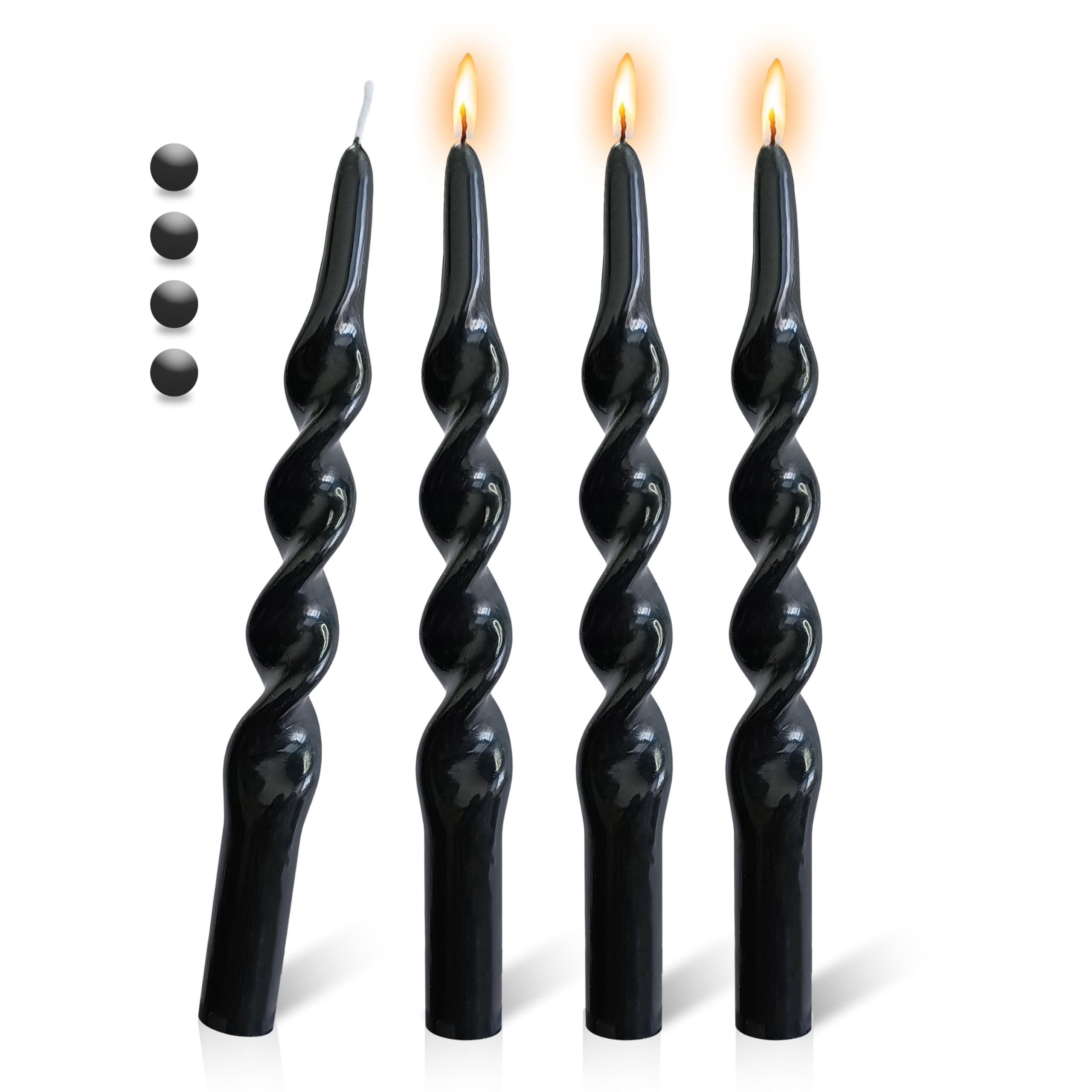 Dripless Taper Candles Spiral 10 Inch Candles Unscented Black Twisted Candles Handmade Tapered Candles Unique Design 4 PCS for Table Home Decoration Holiday Wedding