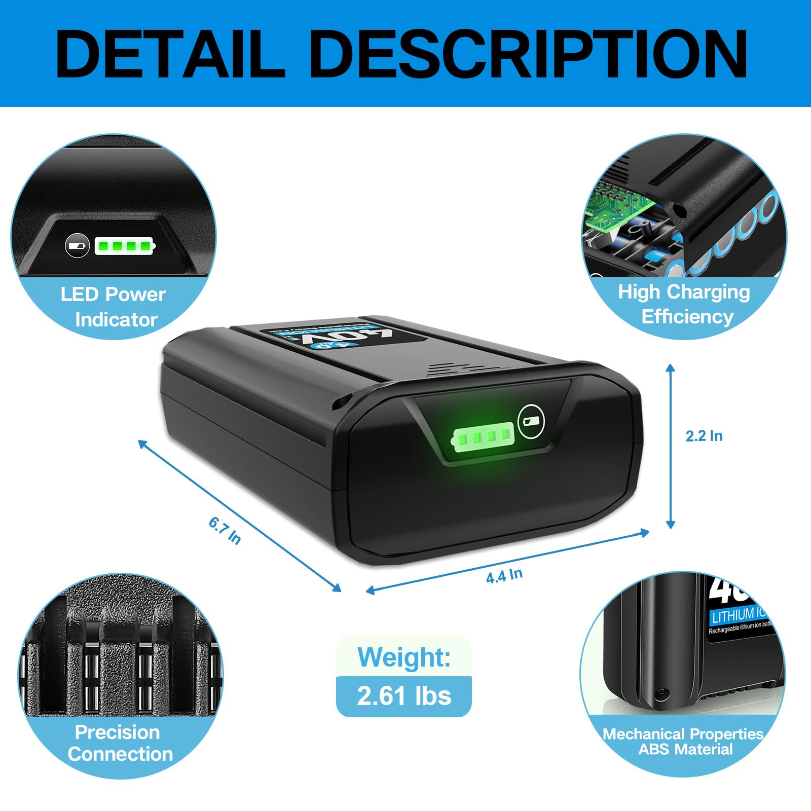 Capowill 40V 3.0Ah Replacement Battery for Kobalt 40V KB2540C-06 Lithium Ion Battery KB440-06 KB440-03 KB640-03 KB240-06 KB240C-06 KB640-06 KB245-06 KB540-06 ‎Cordless Power Tool Battery