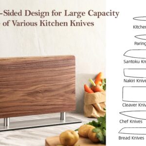 XINZUO Magnetic Knife Block,Natural Walnut Knife Holder Stand for Counter Top,with Strong Magnets,Double Sided Kitchen Knife Storage Rack