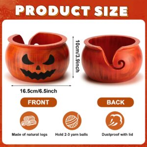 Sieral 2 Pcs Christmas Wooden Yarn Bowl Holder, Pumpkin Decoration Yarn Bowl for Crocheting 6.5 x 6.5 x 3.9 Inch Craft Knitting Bowl Crochet Yarn Holder for Handmade Crocheting Winter Mother's Gift