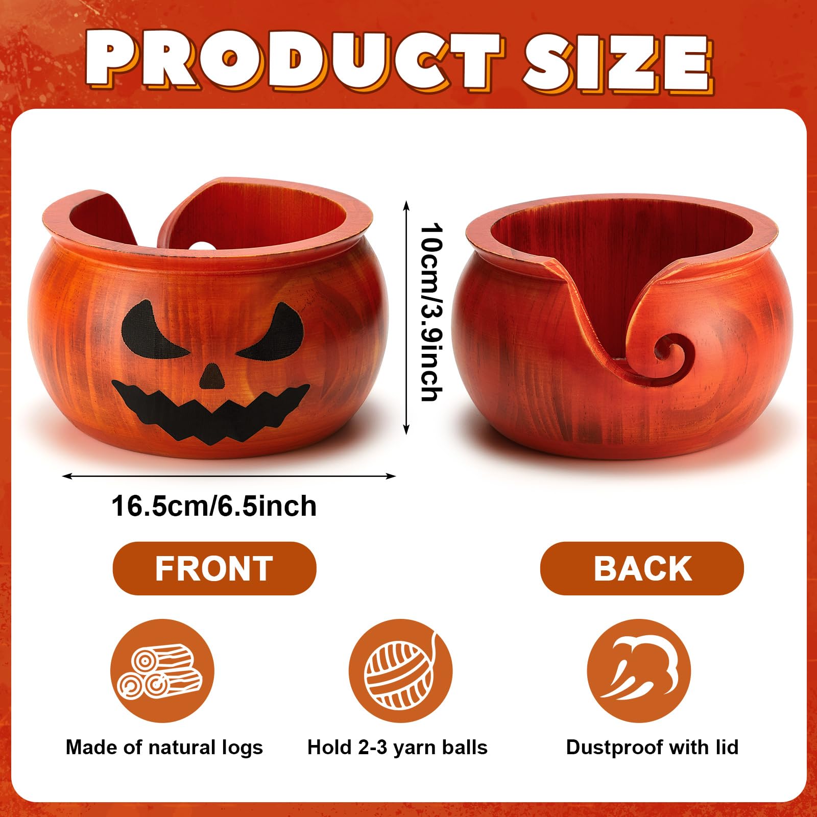 Sieral 2 Pcs Christmas Wooden Yarn Bowl Holder, Pumpkin Decoration Yarn Bowl for Crocheting 6.5 x 6.5 x 3.9 Inch Craft Knitting Bowl Crochet Yarn Holder for Handmade Crocheting Winter Mother's Gift