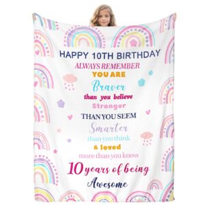 hunnmingre 60" x 50" 10 year old girl birthday gifts throw blankets 10th birthday decorations for girl soft flannel boho rainbow throw blanket presents for girl thanksgiving christmas birthday party