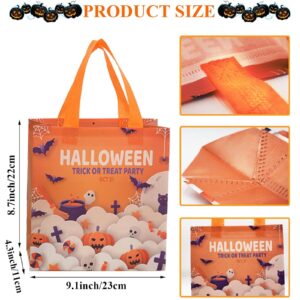 JoJotree 10 Pcs Halloween Trick or Treat Bags, Premium Non-Woven Halloween Tote Bags with Handles, Reusable Goodie Gift Bags Multipurpose Bags for Halloween Party Favors Supplies(9" x 8.6" x 4.3")