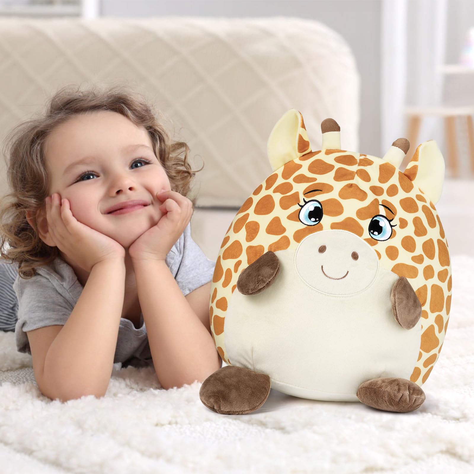 GAGAKU 12 inches Giraffe Plush Pillow Toy, Squishy Giraffe Stuffed Animal Cute Plushie Pillow Huggable Toy, Kawaii Soft Cushion for Girl Kid Children's Day Birthdays Christmas