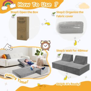 Modular Kids Play Couch Convertible - Toddler & Child Sofa DIY Creativing Play Couch for Playroom Bedroom Nursery Freely Removable Versatile Fold Kids Sofa for Playing