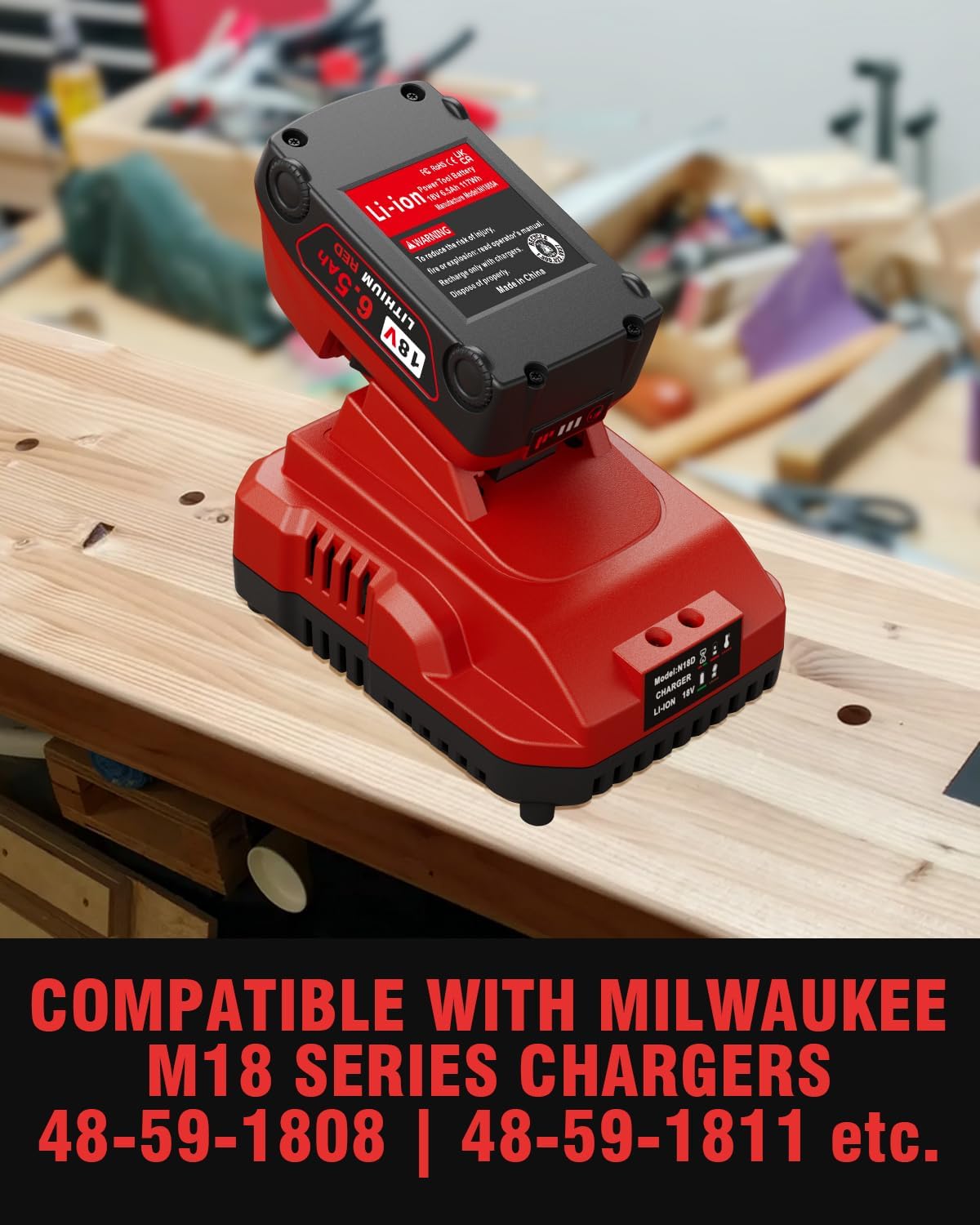 18v Battery 2Pack Replacement for Milwaukee M18 Battery 6.5Ah,High-Capacity Batteries Compaitble with Milwaukee Tools and Charger,2024 Version with N18D Battery Charger