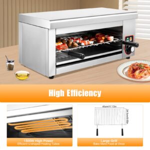 Commercial Salamander Broiler 1500W Electric Cheese Melter Toaster Salamander Broiler Countertop Grill Raclette Cheese Melter Electric 122-572°F Cheesemelter Broiler for Melt Cheese Sandwiches Steaks