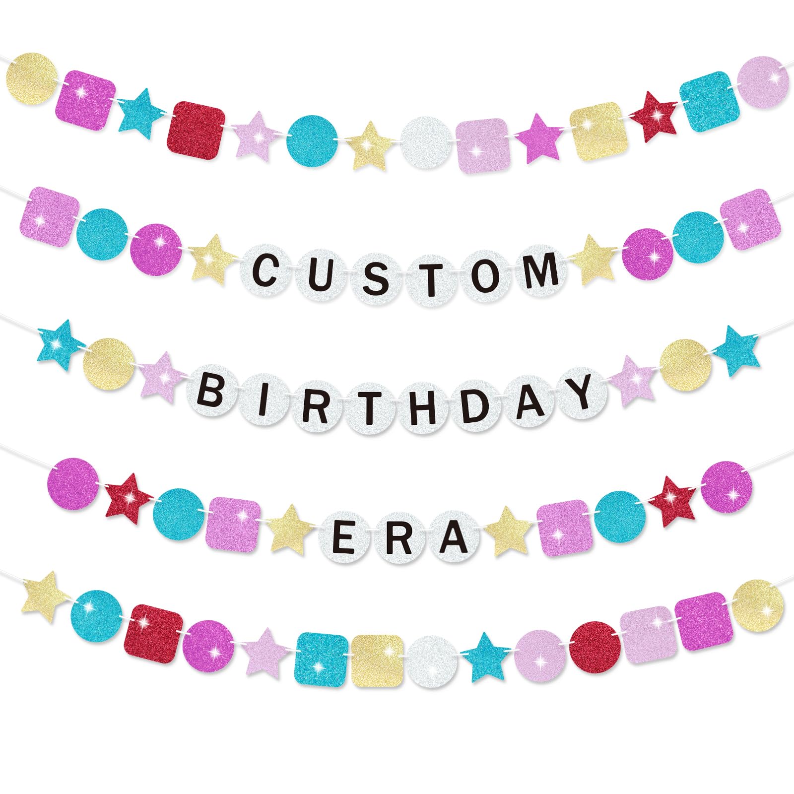 103PCS Friendship Bracelet Birthday Banner Birth-Tay Decorations DIY Customized Friendship Bracelet Banners Glitter Garland for Happy Birthday Era Graduation Music Singer Party Supplies Favors