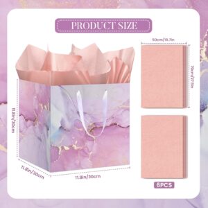 11.8" Extra Large Gift Bag Colorful Marble Square Giant Gift Bag with Handles and Tissue Paper Big Present Bag Pink Purple Wrapping Paper Bag for Birthday Wedding Christmas Baby Shower Party Supplies