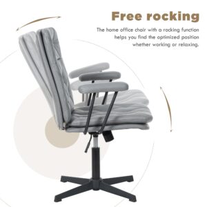 HoeuThien Desk Chair Without Wheels Swivel Tilt Home Office Chair with Criss Cross Legs Solid Armrest Grey