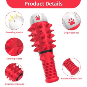 Prokei Dog Chew Toys, Durable Squeaky Baseball Bat Rubber Dog Teething Toys for Tooth Cleaning, Interactive Toy Gift for Small to Medium Breed Dogs