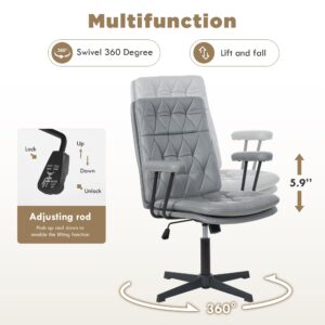 HoeuThien Desk Chair Without Wheels Swivel Tilt Home Office Chair with Criss Cross Legs Solid Armrest Grey