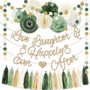 bridal shower decorations,bridal shower decorations sage green includes love laughter happily ever after decorations paper flower ball for wedding bachelorette party decorations