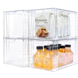 zero zoo 4pack large stackable storage drawers,clear acrylic organizers with handle,easily assemble for kitchen undersink,bathroom,cabinet,makeup,closet,medicine,pantry organization bins