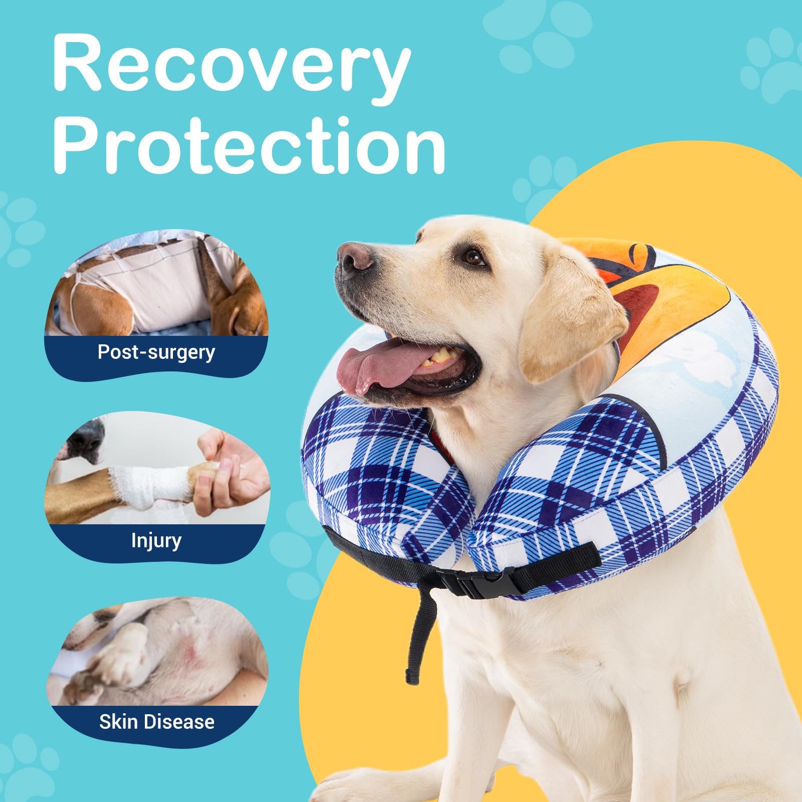 Avont Inflatable Dog Cone Collar After Surgery, Soft Dog Donut Collar to Stop Licking, E Collar Cone Alternative for Small Medium Large Dogs -Cowboy(L)