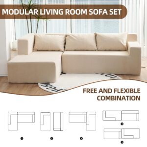 Dolonm Convertible Sectional Sofa Couches, 3 Seat L Shaped Modular Sofa for Living Room Bedroom, 86.6 inch Foam Couch with Chaise, Comfy Minimalist Furniture Set for Apartment, Beige