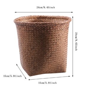 visdron Rattan Waste Basket Trash Can, Kitchen Trash Can Bedroom Trash Baket, Handmade Wicker Straw Waste Basket for Bedroom Bathroom Kitchen Home Office Table