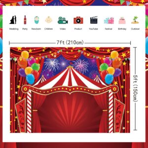 Red Circus Backdrop 7x5FT Carnival Theme Tent Photography Background Circus Amusement Park Fireworks Balloon Banner for Newborn Baby Shower Birthday Party Decorations Supplies (84x60 inch)