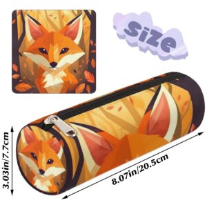 GzLeyigou Round Pencil Case Pen Bag Pouch Holder Fox Stationery Organizer Pencil Bag with Zipper Pencil Pouch Storage Box Cosmetic Organizer Makeup Brush Bag Fall Fox