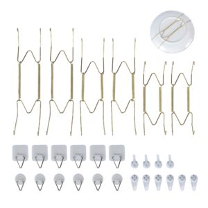 lywbyj 12 pieces invisible vertical plate holders - 6 pieces stainless steel decorative wire plate holders with 10 pieces wall hooks for decorative plates (gold, 6/8/10 inch) ﻿