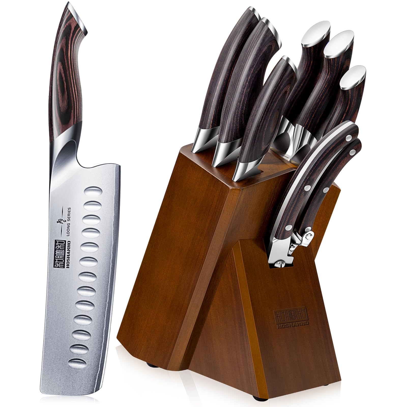 HOSHANHO 8-Piece Japanese AUS-10 Steel Kitchen Knife Set+ 7 Inch Ultra Sharp Nakiri Knife