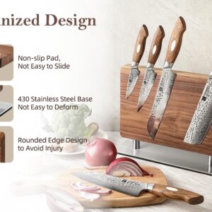 XINZUO Magnetic Knife Block,Natural Walnut Knife Holder Stand for Counter Top,with Strong Magnets,Double Sided Kitchen Knife Storage Rack