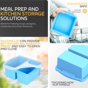 ZIP STANDING Silicone Freezer Trays with Lids, Set of 4 - with 1cup and 2 cup Silicone Freezer Molds for freezing soups, sauces and individual microwave safe