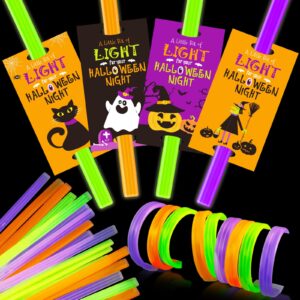 miniinflat 24 sets halloween triple glow bracelets with cards include 24 pcs a little bit of light for your halloween night glow stick gift tag 24 glow in the dark glow sticks for party school