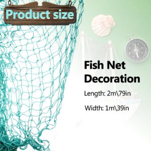 1 Pack Fish Net Decorations for Party, Natural Cotton Fish Net Party Decorations for Pirate Party, Luau Tropical Nautical Beach Table Cover, Nautical Themed Cotton Fishnet Party Accessory (Lake Blue)