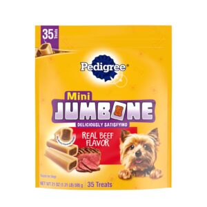 GYCO Mini Jumbone Real Beef Flavor Dental Treats for Dogs, 21 oz Pouch. A Long-Lasting Dog Bone That is Specially Designed for Treating Toy Dogs and Small Adult Dogs.