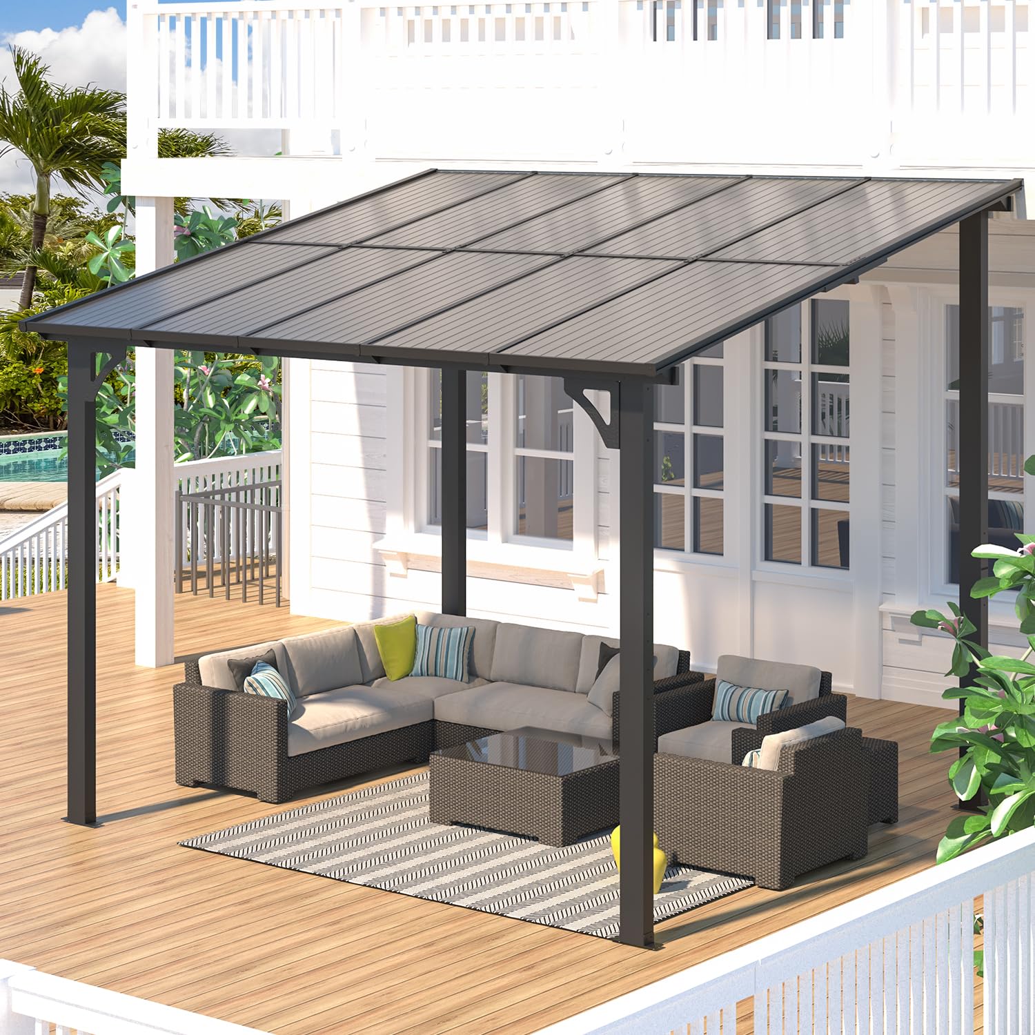 U-MAX 8' x 10' Outdoor Pergola Gazebo, Wall-Mounted Lean to Metal Awnings Gazebos on Clearance for Patio, Large Panel Roof Pergolas and Gazebo for Outdoor Use