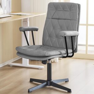 hoeuthien desk chair without wheels swivel tilt home office chair with criss cross legs solid armrest grey