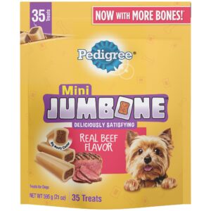 gyco mini jumbone real beef flavor dental treats for dogs, 21 oz pouch. a long-lasting dog bone that is specially designed for treating toy dogs and small adult dogs.