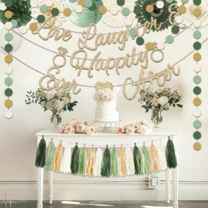 Bridal Shower Decorations,Bridal Shower Decorations Sage Green Includes Love Laughter Happily Ever After Decorations Paper Flower Ball for Wedding Bachelorette Party Decorations