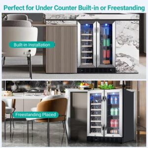 24 Inch Wine and Beverage Refrigerator, 20 Bottles & 88 Cans Wine Cooler with Dual Zone, Wine Fridge Built-In & Freestanding, 2 Safety Locks and Digital Touch Control