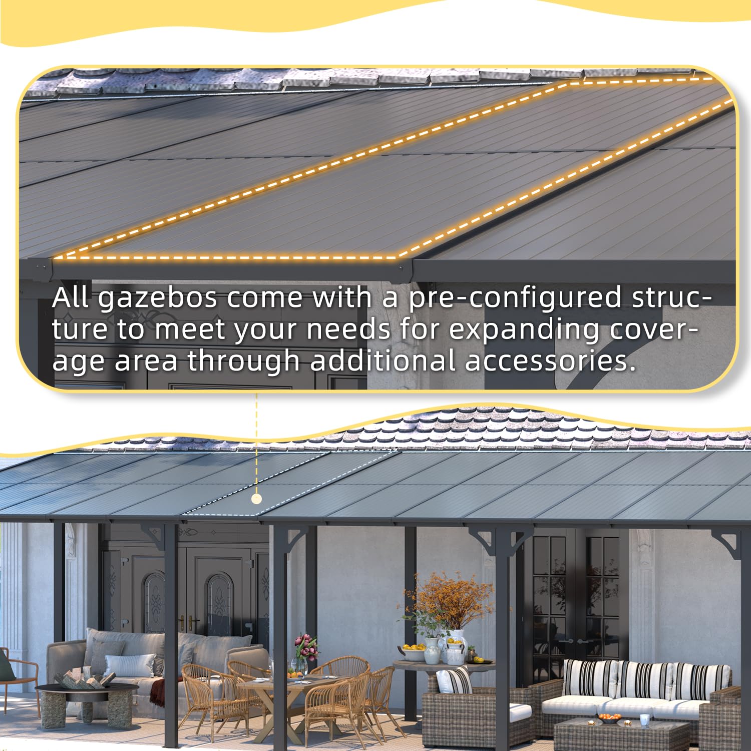 U-MAX 8' x 10' Outdoor Pergola Gazebo, Wall-Mounted Lean to Metal Awnings Gazebos on Clearance for Patio, Large Panel Roof Pergolas and Gazebo for Outdoor Use