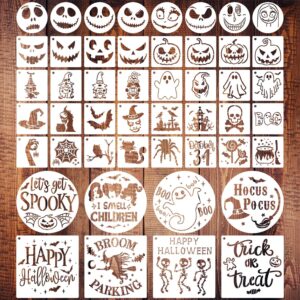 48 pcs halloween stencils reusable, ghost bat witch spider pumpkin stencils for painting on wood diy crafts ornaments wood slice halloween decoration