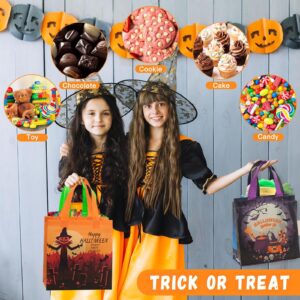 JoJotree 10 Pcs Halloween Trick or Treat Bags, Premium Non-Woven Halloween Tote Bags with Handles, Reusable Goodie Gift Bags Multipurpose Bags for Halloween Party Favors Supplies(9" x 8.6" x 4.3")