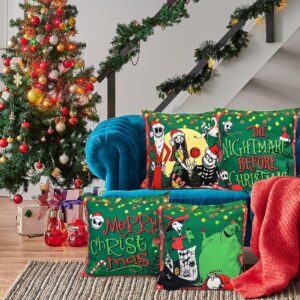 Generic Nightmare Before Christmas Pillow Covers, 4pcs Jack and Sally Holiday Winter Throw Pillow Covers 18x18 Merry Christmas Couch Sofa Christmas Decorations Holiday Pillow Cases, Green, ER123