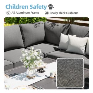 AECOJOY Aluminum Patio Furniture Set, Outdoor Modern Metal Outdoor Furniture Sofa Set, Outdoor Conversation Table and Chair Sets for Lawn, Backyard, and Deck with Dark Grey Cushions