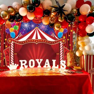 Red Circus Backdrop 7x5FT Carnival Theme Tent Photography Background Circus Amusement Park Fireworks Balloon Banner for Newborn Baby Shower Birthday Party Decorations Supplies (84x60 inch)