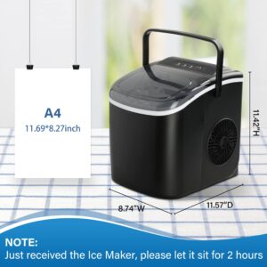 HealSmart Ice Maker for Countertop, 9 Ice Cubes Ready in 6 Mins, 26lbs Ice/24Hrs, with Self-Cleaning Feature, Ice Spoon and Basket, for Home, Kitchen, Camping, Party, Black