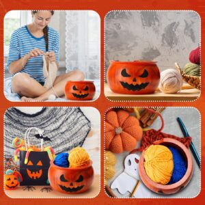 Sieral 2 Pcs Christmas Wooden Yarn Bowl Holder, Pumpkin Decoration Yarn Bowl for Crocheting 6.5 x 6.5 x 3.9 Inch Craft Knitting Bowl Crochet Yarn Holder for Handmade Crocheting Winter Mother's Gift