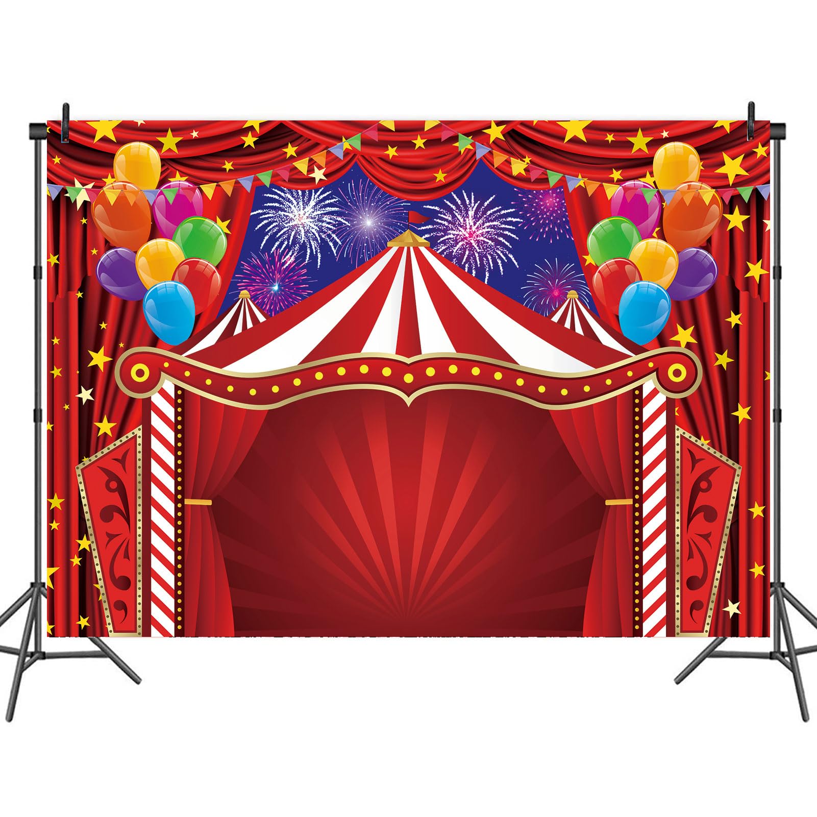 Red Circus Backdrop 7x5FT Carnival Theme Tent Photography Background Circus Amusement Park Fireworks Balloon Banner for Newborn Baby Shower Birthday Party Decorations Supplies (84x60 inch)