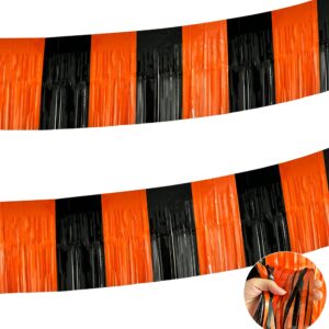 2 pack 10 feet black orange halloween parade float decorations for trailer car, foil fringe tinsel streamers banner garland for halloween graduation homecoming party decoration (black orange)