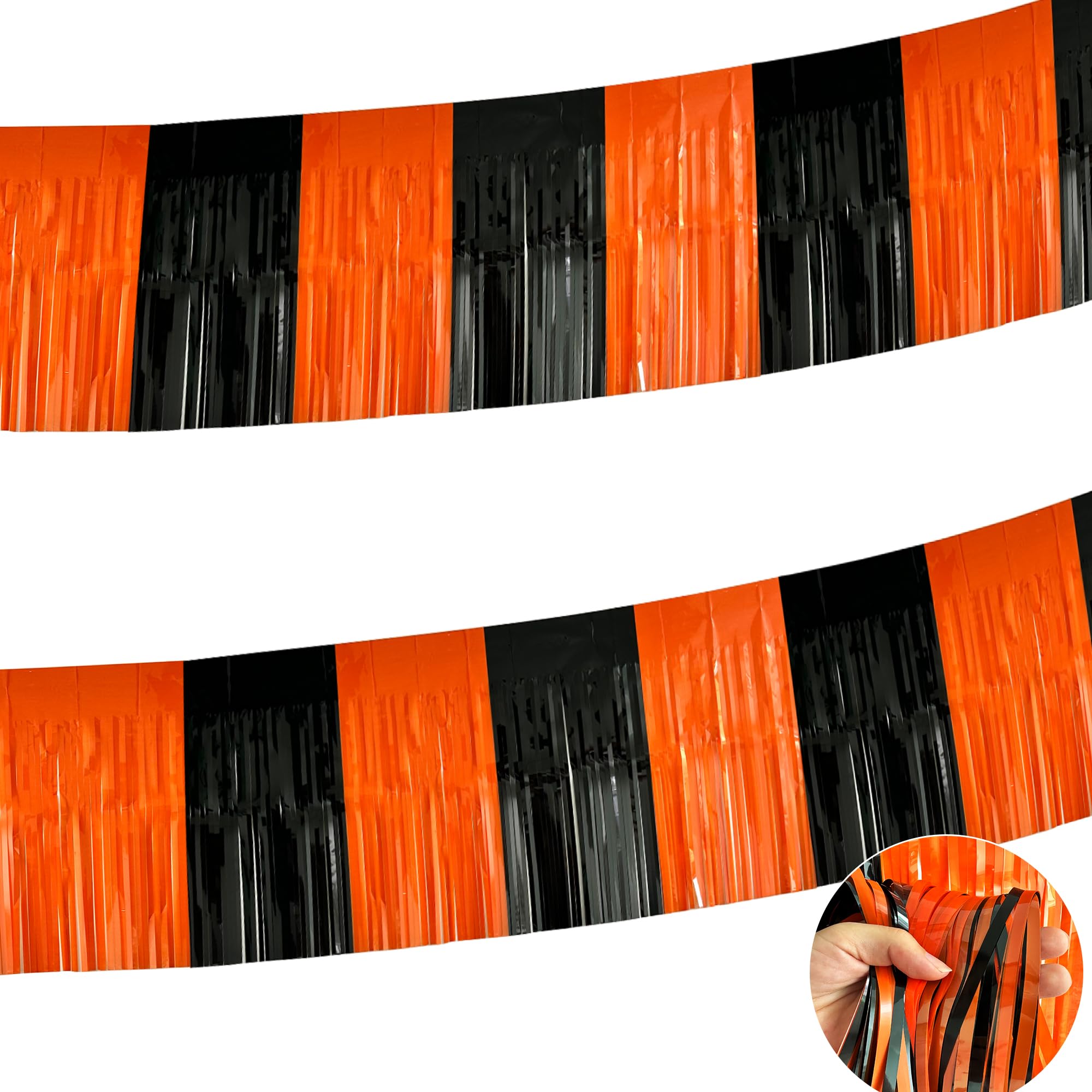 2 Pack 10 Feet Black Orange Halloween Parade Float Decorations for Trailer Car, Foil Fringe Tinsel Streamers Banner Garland for Halloween Graduation Homecoming Party Decoration (Black Orange)