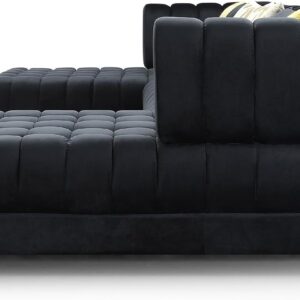 Woodpecker's Inc Marigold Velvet U-Shaped Double Chaise Sectional Sofa - with 6 Pillows & Gold Legs (Black)